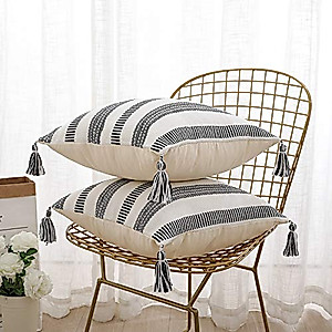 SEEKSEE Black and White Stripes Hand-Woven Rectangular Waist Throw Pillow Covers, Stylish Modern Minimalist Design for Sofa, Bedroom, Living Room(Lumbar 12 x 20 Inches,1PC)…