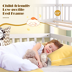 Giantex Wood House Bed for Kids, Twin to King Extendable Daybed with Roof & Fence Rails, Kids Bed for Teens, Boys & Girls, Twin Floor Day Bed, No Box Spring Needed, White