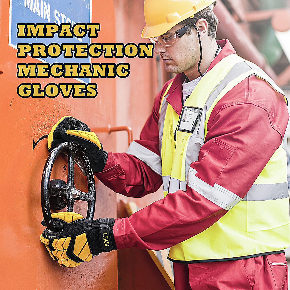 Anti Vibration Work Gloves Men,TPR Impact Protection Gloves,SBR Fingers & Palm Padded Safety Impact Reducing Mechanic Gloves (Medium, Yellow)