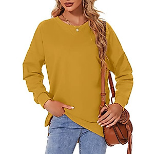 Custer's Night Women's Long Sleeve Sweatshirts Side Split Loose Casual Pullover Tunic Tops (Yellow, L)