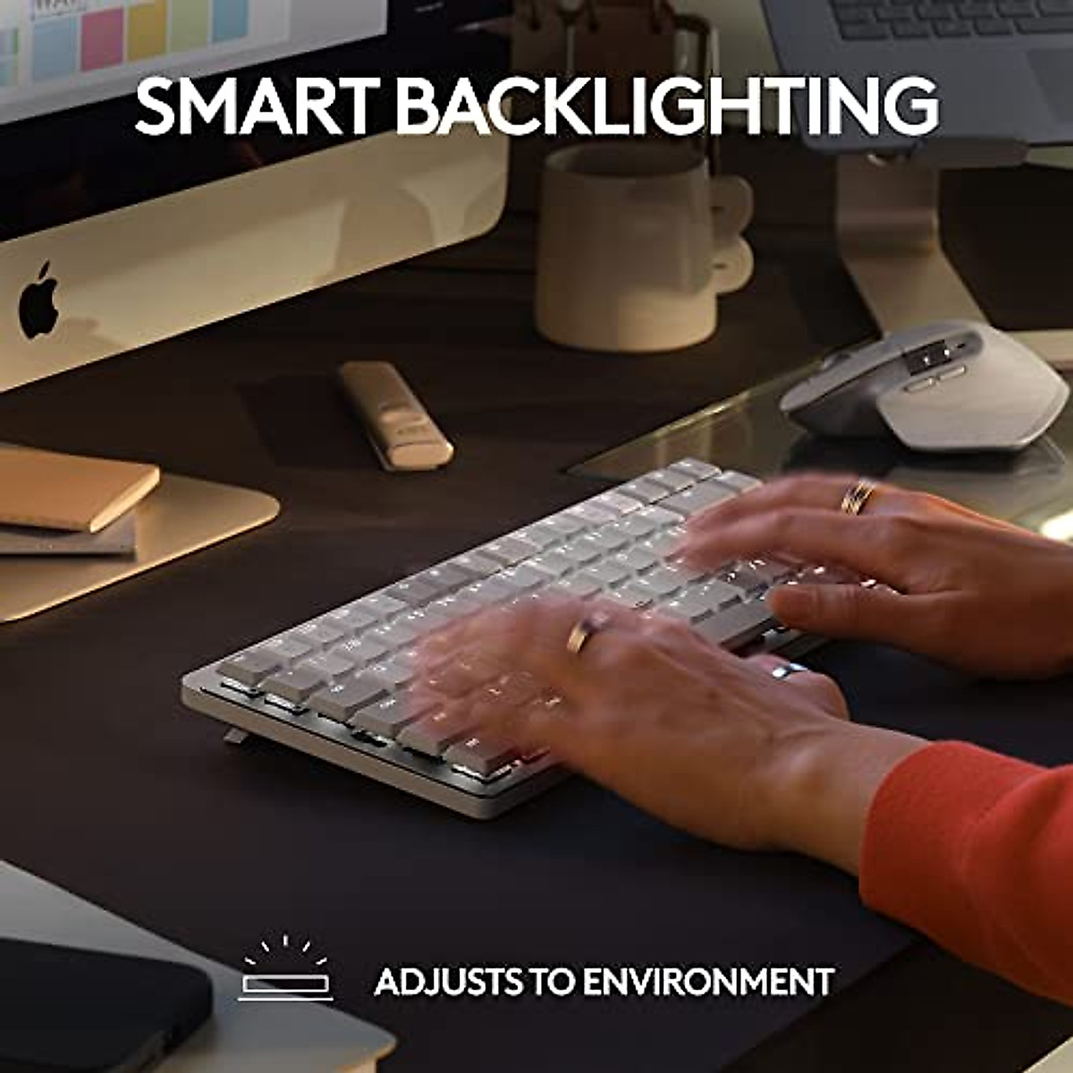 Logitech MX Mechanical Mini for Mac Wireless Illuminated Keyboard, Low-Profile Performance Switches, Tactile Quiet Keys, Backlit, Bluetooth, USB-C, Apple, iPad - Pale Grey