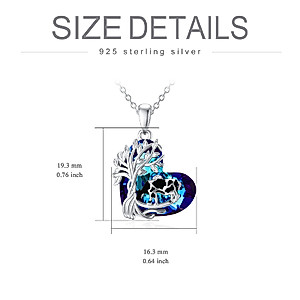 TOUPOP Cow Necklace s925 Sterling Silver Tree of Life Necklaces with Blue Circle Crystal Cow Lovers Gifts Birthday Jewelry Gifts for Women
