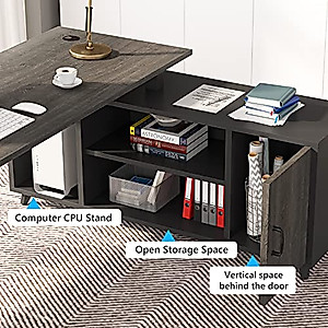 Tribesigns L-Shaped Computer Desk with File Cabinet, 78.74 Inch Large Executive Office Desk with Shelves, Industrial Business Furniture Desk Workstation for Home Office (Grey)