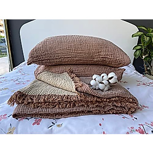 Muslin Blanket 100% Cotton, 4 Layers Bedspread, Soft Turkish Cotton Muslin Bed Cover, Reversible Coverlet, Brown (King Size 95x102-230x260cm)