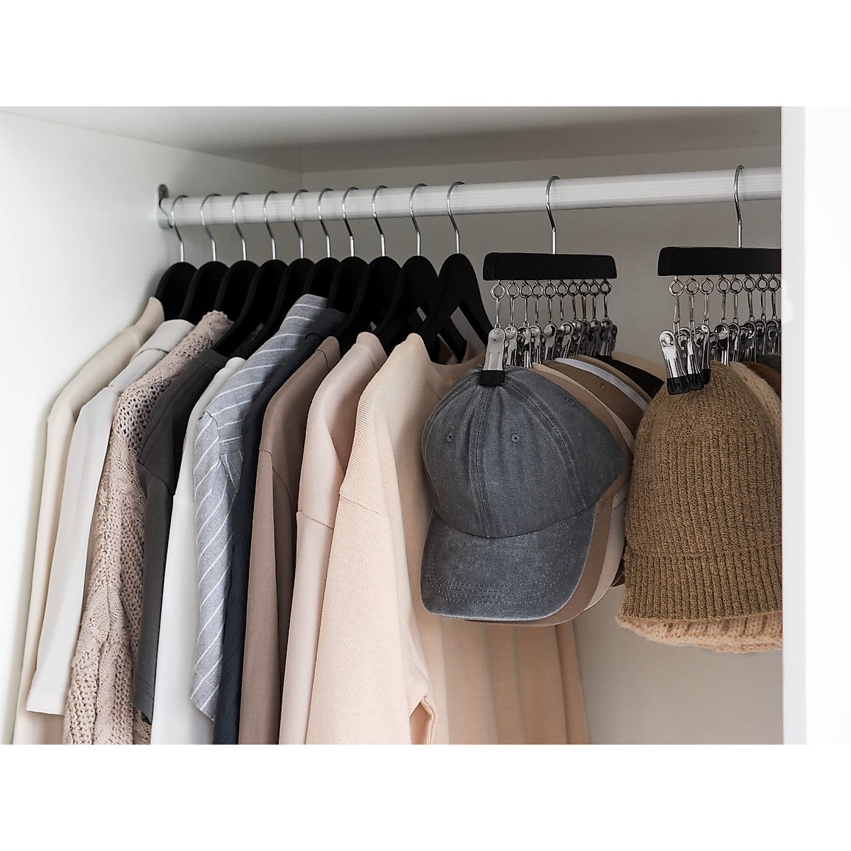 StorageWorks Hat Organizer, Hat Storage for Closet, Hat Racks for Baseball Caps, Set of 2 Cap Organizer with 10 Adjustable Stainless Steel Clips, Fits All Caps, Black