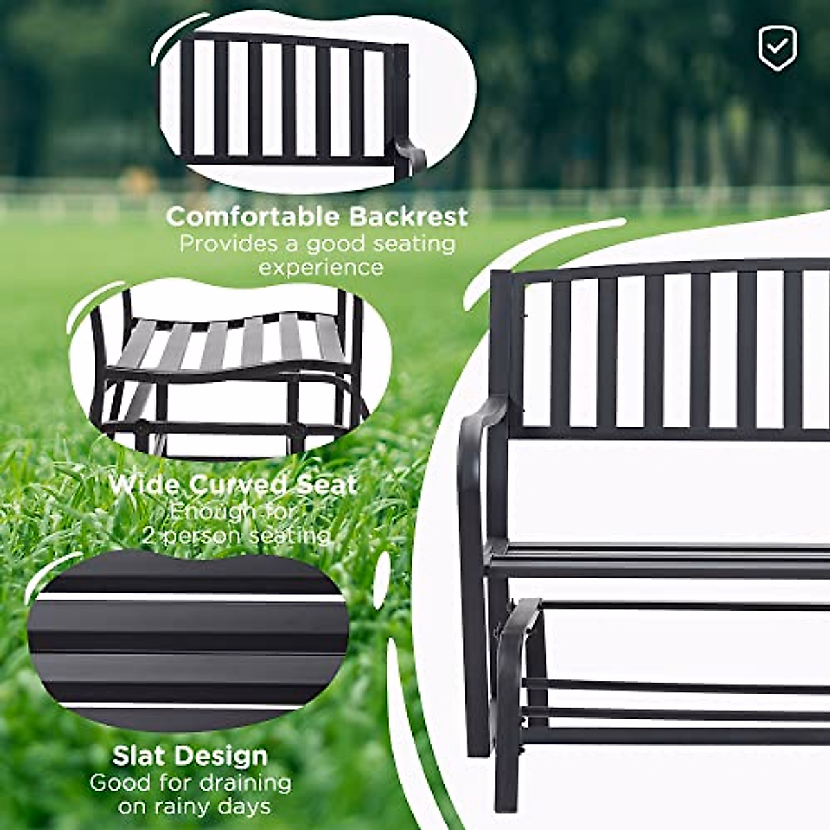 Outsunny Patio Glider Bench Outdoor Swing Rocking Chair Loveseat with Power Coated Sturdy Steel Frame, Black
