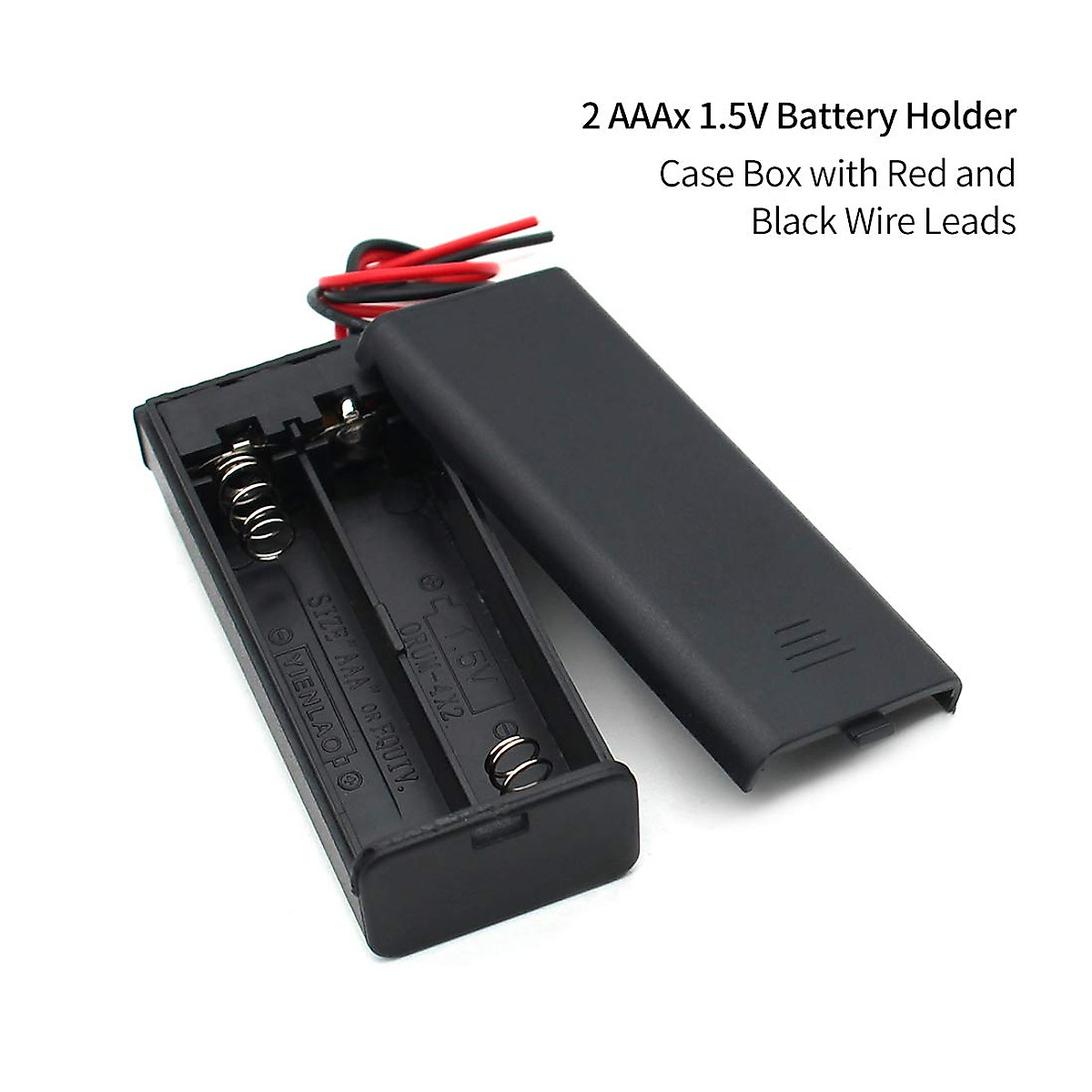 OLIREXD 2 AAA Battery Holder with Switch ON Off Case Back Cover with Cord Wire Leads 2X 1.5V 3 Volt Batteries Charger Holder Spring Clip Storage Box Cell Cable (4-Pack)