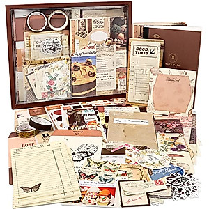 Draupnir Vintage Aesthetic Scrapbook Kit(346pcs), Bullet Junk Journal Kit with Journaling/Scrapbooking Supplies, Stationery, A6 Grid Notebook with Graph Ruled Pages.DIY Gift for Teen Girl Kid Women.