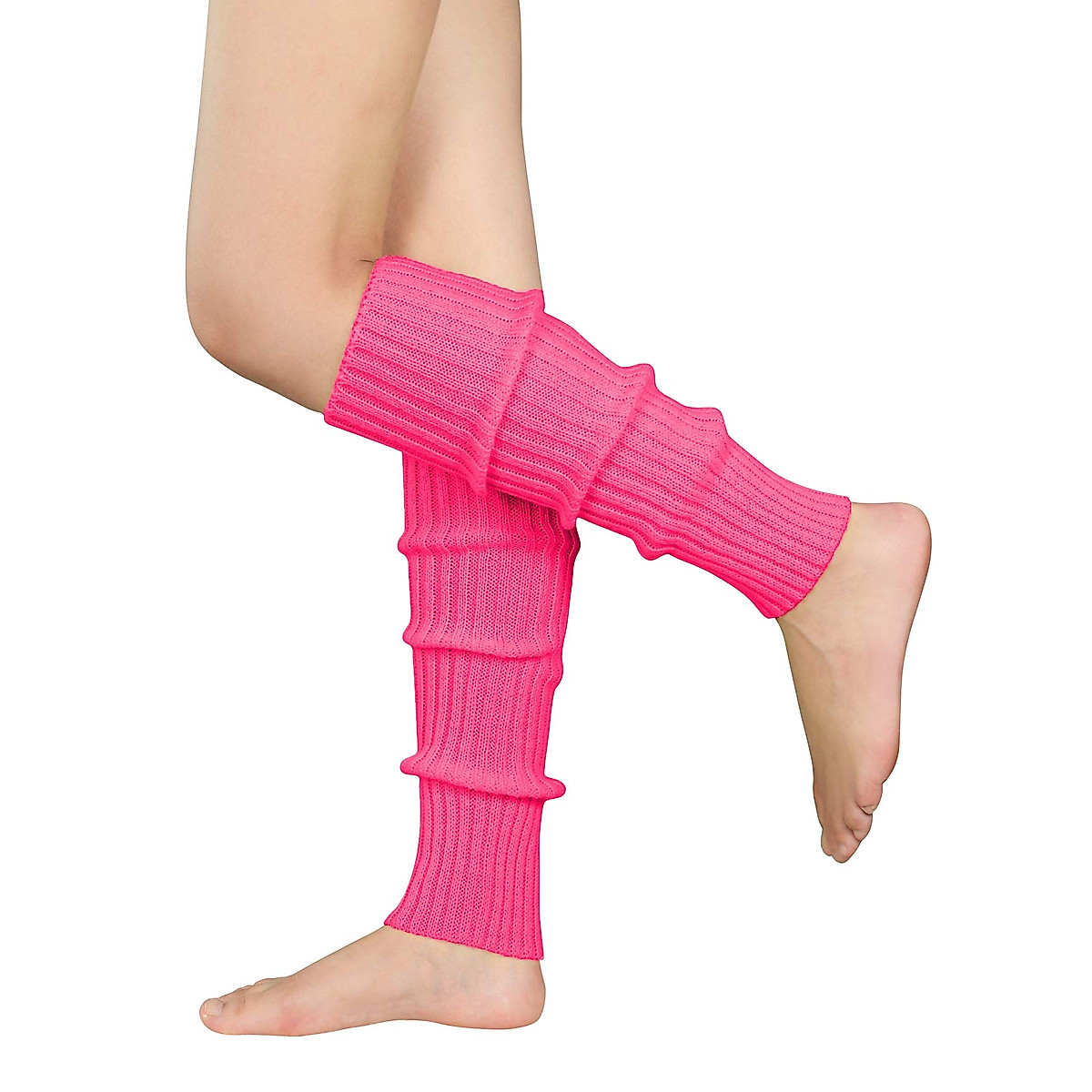 Leg Warmers for Women 80s Fashion costumes Ribbed Knit Knee High Socks for Party Accessories Rose Pink