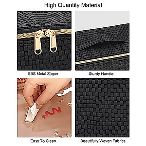 Relavel Travel Makeup Bag, Large Cosmetic Organizer Case Travel Toiletry Storage Train Case for Women and Girls, with Brush Compartment and Easy to Clean Lining, Black