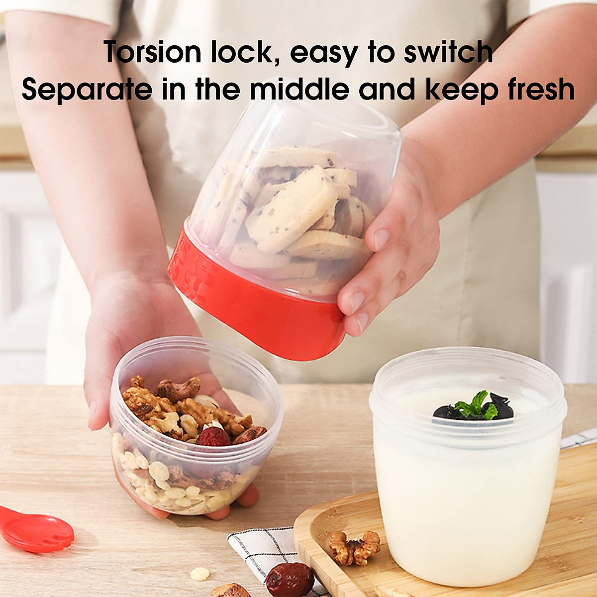 ABEFHELM 4 Pack Breakfast On The Go Cups Cereal Yogurt Cups with Lids and Spoon Reusable Oatmeal Cup for Breakfast, Cereal, Milk, Fruit, Small Snacks