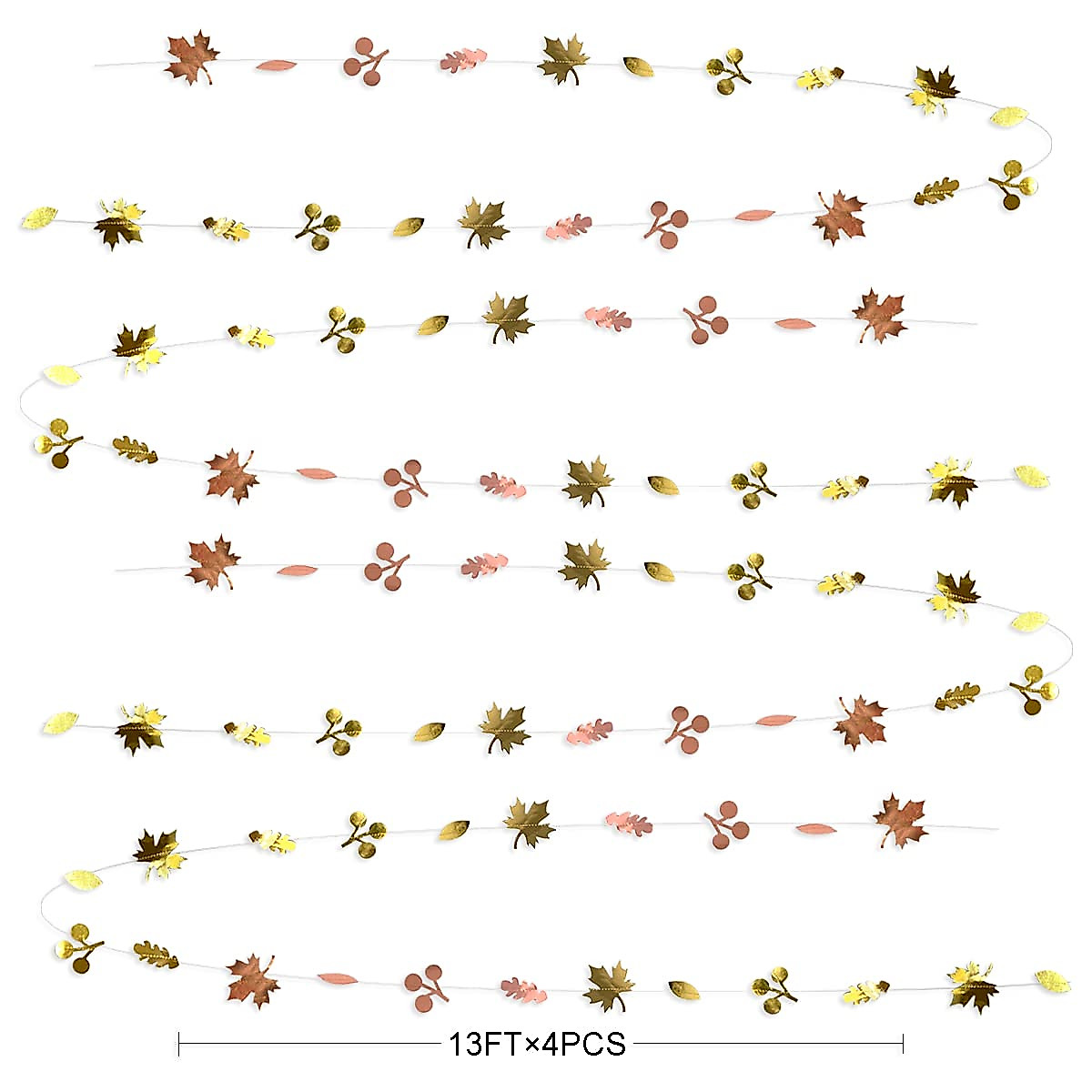 52Ft Fall Party Decorations Gold Maple Leaf Garland Streamer Champagne Gold Rose Gold Gradient Autumn Leaves Paper Banner for Thanksgiving Harvest Birthday Wedding Bridal Shower Engagement Party Decor