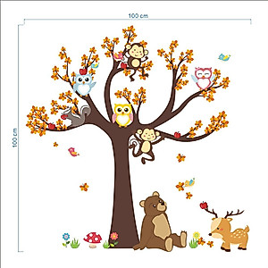 Creative Cartoon Family Owls On The Brown Tree Wall Decals Removable Wall Stickers DIY Wall Art Decor 3D Murals Animals Wallpaper for Nursery School Kids Baby Bedroom Bathroom Decoration