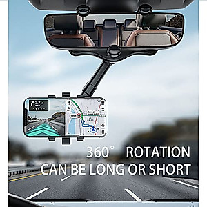 Turcee Car Mearview Mirror Bracket,360°Rotatable and Retractable Car Phone Holder,for iPhone and All Smartphones