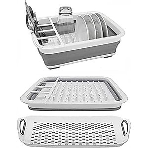 Collapsible Dish Rack and Drainboard Set Storage Dish Drying Rack Basket Folding Storage Container for Kitchen Motorhome Camper