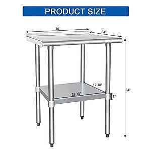 HARDURA Stainless Steel Table Prep & Work Table 24 x 30 Inches NSF Heavy Duty Commercial with Undershelf and Backsplash for Restaurant Kitchen Home and Hotel