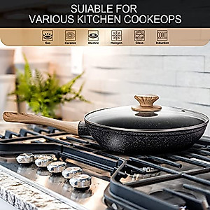 MICHELANGELO Frying Pan Set, Frying Pans Nonstick, Non Stick Frying Pan Set with Bakelite Handle, Nonstick Pans Set, Stone Skillets 2 Piece, frying pan set with lids, 8"+10" Stone Frying Pans