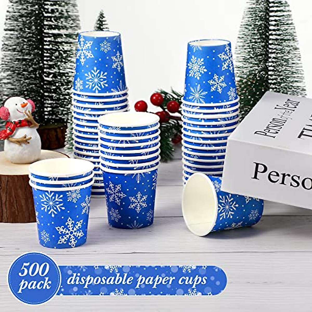 500 Pcs Tasting Paper Cups 2oz Disposable Mouthwash Cup Mini Beverage Drinking Cup Small Snack Cup for Kid Adult Home Bathroom Kitchen Picnic Travel Events Party Supplies Favors (Snowflake)