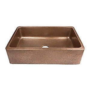 Sinkology K614-B66 Lange Farmhouse/Apron-Front 32 in. Single Bowl Grid, Strainer Drain, and Care Kitchen Sink Kit, 32 inch, Antique Copper