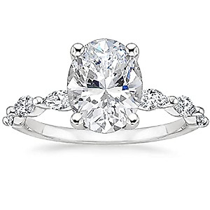 JEWELERYIUM 5 CT Oval Cut Colorless Moissanite Engagement Ring, Wedding/Bridal Ring Set, Solitaire Halo Style, Solid Sterling Silver Vintage Antique Anniversary Bride Jewelry, Gift for Women (7.5)