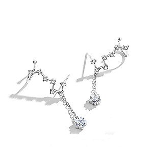 SLUYNZ 925 Sterling Silver Star Cuff Earrings Dangle Chain for Women Big Dipper Crawler Earrings Wrap Star Dangle Earrings (A-Silver)