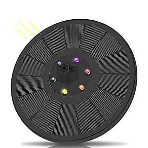 KVISTER Solar Fountain Pump for Bird Bath with LED Lights, 3W Solar Water Pump Floating Fountain w/7 Nozzles, Anti-Drift, Water Cycling for Garden Bird Bath Pond Backyard Decoration