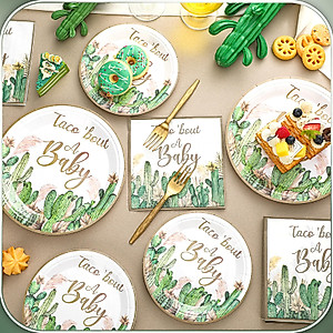 Sunnyray 96 Pieces Taco Baby Shower Plates and Napkins Taco Bout A Baby Baby Shower Party Supplies Dessert Plates Napkins Forks for 24 Guests
