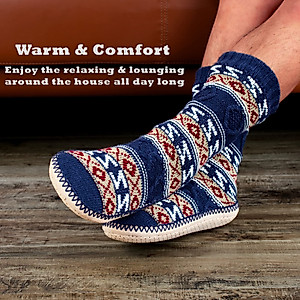 Cozylook Mens Slipper Socks Fleece Lined Non-slip Soles, Winter Soft Thick Cozy Home Boots, Warm Fuzzy House Shoes Indoor, Adult Size 8-9