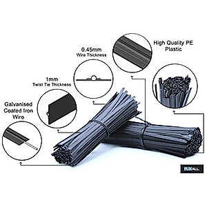 Flixall. 5 inches Twist Ties Pack of 100 - Premium Quality Reusable Black Plastic Coated Twist Ties for Bags, Cords - Bread Ties for Household