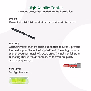 EKKLEKTIC 16 inch Tonal Accessory Floating Shelf Black - with 6 Brackets/Mounts/Clips pre-Installed