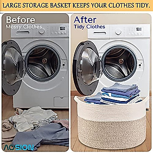 AOSION Large Cotton Rope Basket 22" x 22"x14" Extra Large Storage Baskets, Woven Laundry Basket for Blankets, Nursery Toy Basket with Handles, Blanket Basket for Living Room (Brown)