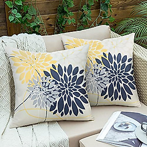 Pyonic Outdoor Throw Pillow Covers 18x18 Waterproof Pillow Covers Geometric Flower Pillow Case Farmhouse Summer Square Cushion Cover for Patio,Garden,Balcony,Set of 2 (Yellow, 18 x 18-Inch)