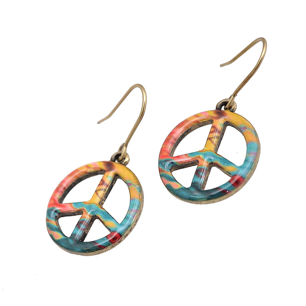 Spinningdaisy Folk Art Colorful Peace Sign earrings Yellow Green