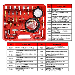 JIFETOR Fuel Injection Pump Pressure Tester Gauge Kit, Car Gasoline Gas Fuel Oil Injector Test Manometer Tool Set 0-140PSI, Universal for Auto Truck SUV Motorcycle ATV RV SUV