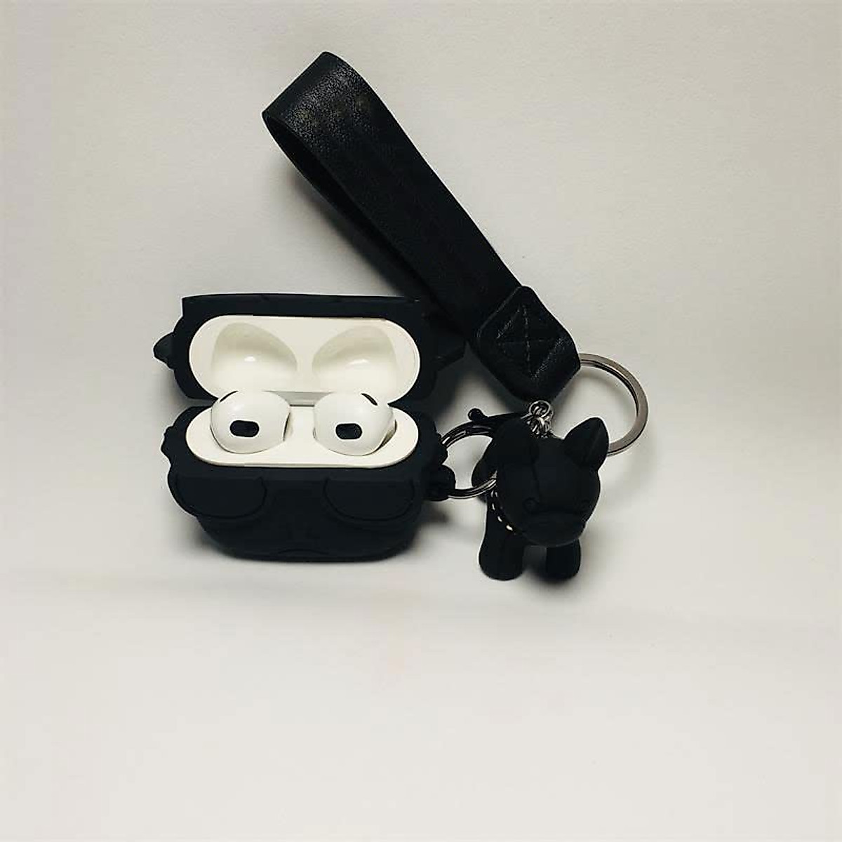 LVANLLF Cool Silicone Bull Dog Puppy Pet Cartoon Animals Headphone Case Compatible with Airpods 3rd Generation 2021 3 Funny Cover Keychian for Boys Girls Teenager Best Gift, BLACK BullDOG Airpods3