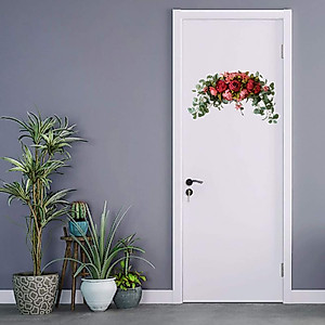 WUHNGD Artificial Flower Swag Wedding Arch Flowers 30 Inch Rose Peony Swag Arch Wreath Centerpiece for Lintel, Green Leaves Door Wreath Garden Home Wall Decoration, Pink Peonies