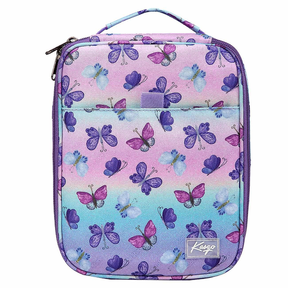 Kasqo Large Pencil Case, Marker Pencils Pouch Bag Holder Polyester Stationery Storage Multiple Compartment Top Handle for Middle High School Office College Student Girl Women Adult Teens, Butterfly