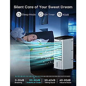 Evaporative Air Cooler, TEMEIKE 3-IN-1 Portable Air Conditioners for 1 Room, Windowless Swamp Cooler w/ 3 Modes & 3 Speeds, 70° Oscillation, Remote, Timer, Evaporative Cooler for Room Indoor Office