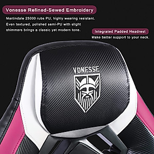 Girls Gaming Chair, Light Pink Computer Chair with Massage, Rose Desk Chair for Girls, Carbon Fiber PC Chair for Adults, Video Game Chair for Teens, Light Pink Modern Chair, Mute-Rolling Castors(Rose)