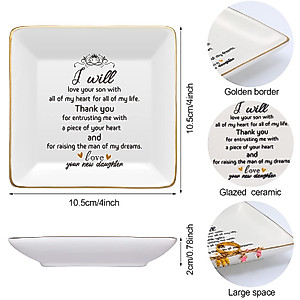 Frienda 2 Pack Mother Of The Bride Groom gifts Mother Of The Bride Groom Makeup Bags and Jewelry Dish Tray Bride Mother Gift Canvas Cosmetic Bag for Mom Wedding Gift(Mother of the Groom A)