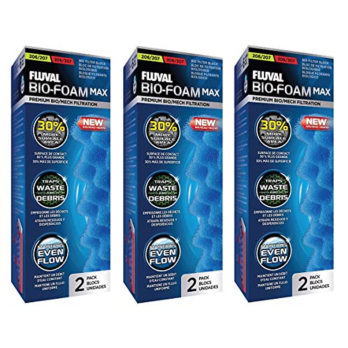 FV Fluval 6 Pack of Bio-Foam Max Media for Fluval 206/306 and 207/307 Aquarium Filters
