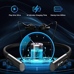 YATWIN Bluetooth Headphones,V5.3 Wireless Headset Noise Cancelling, IPX7 Waterproof Bluetooth Earbuds, 30Hrs Playtime Wireless Earbuds with Mic for Sports, Immersive Bass, 10mm Drivers in-Ear Earbuds