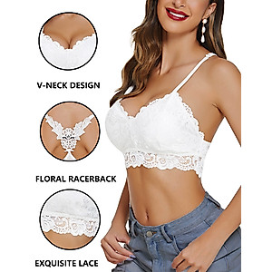 Avidlove Lace Bralettes for Women V Neck Floral Camisoles Cropped Sexy Cami Top with Pads White, XL