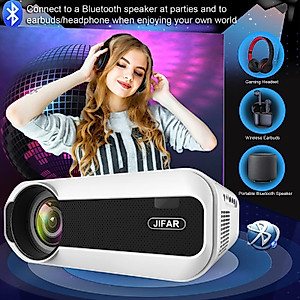 Projector with 5G WiFi and Bluetooth JIFAR 560 ANSI 16000L Native 1080P Outdoor Movie Projector 4k Support,Auto 6D Keystone&50% Zoom,Portable Smart Home LED Video Projector for Phone/PC