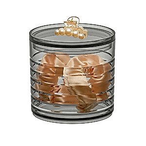 Amazing Abby - Izzy - Acrylic Bathroom Canister (40 oz), Plastic Apothecary Jar for Vanity, Midnight Grey, BPA-Free and Shatter-Proof, Great for Bath Sponges, Shower Balls, Loofah Pads, and More