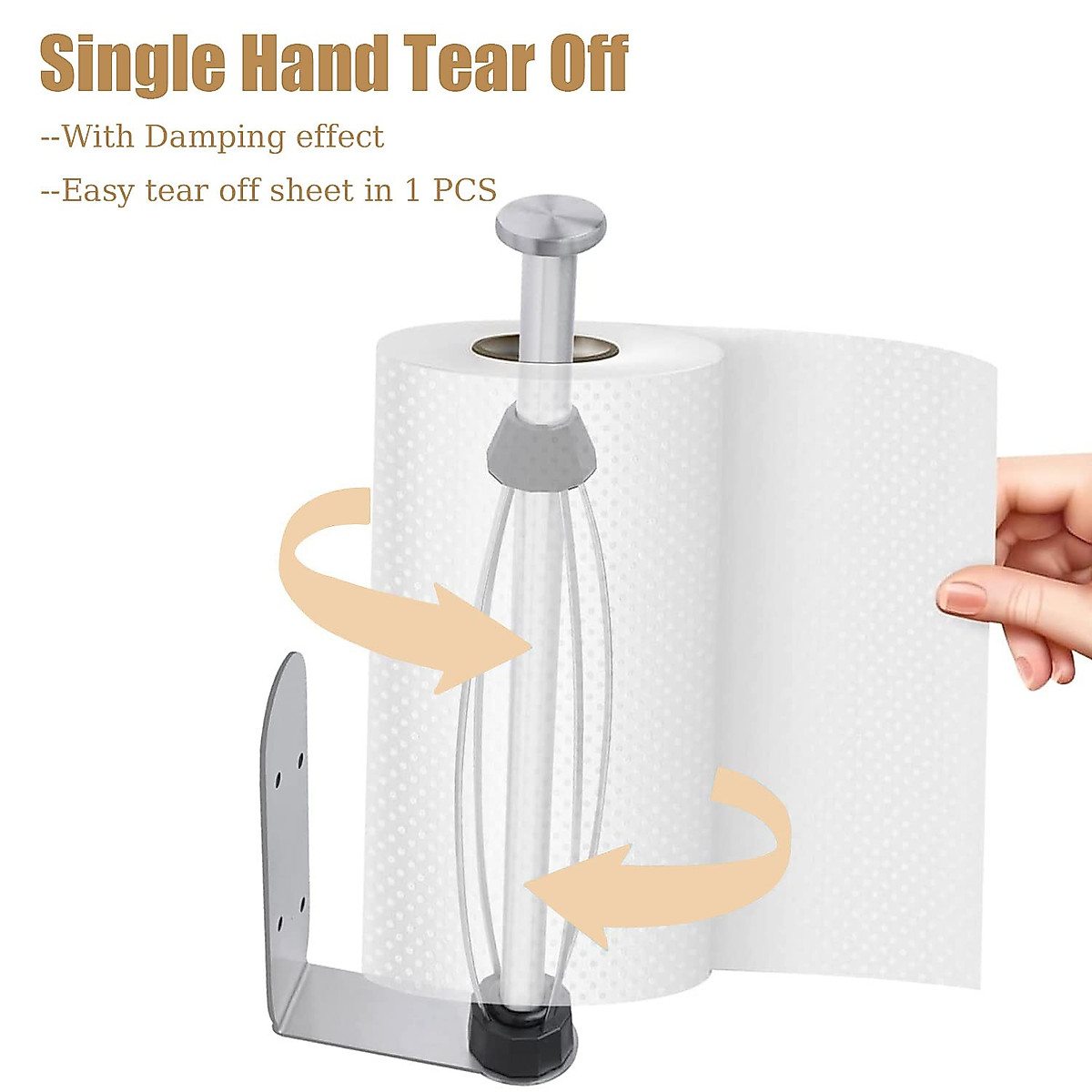 Shinhadi Paper Towel Holder Under Cabinet with Damping Effect,Wall Mount Paper Towel Holder Single Hand Operable, Self-Adhesive or Drilled for Kitchen Bathroom Pantry
