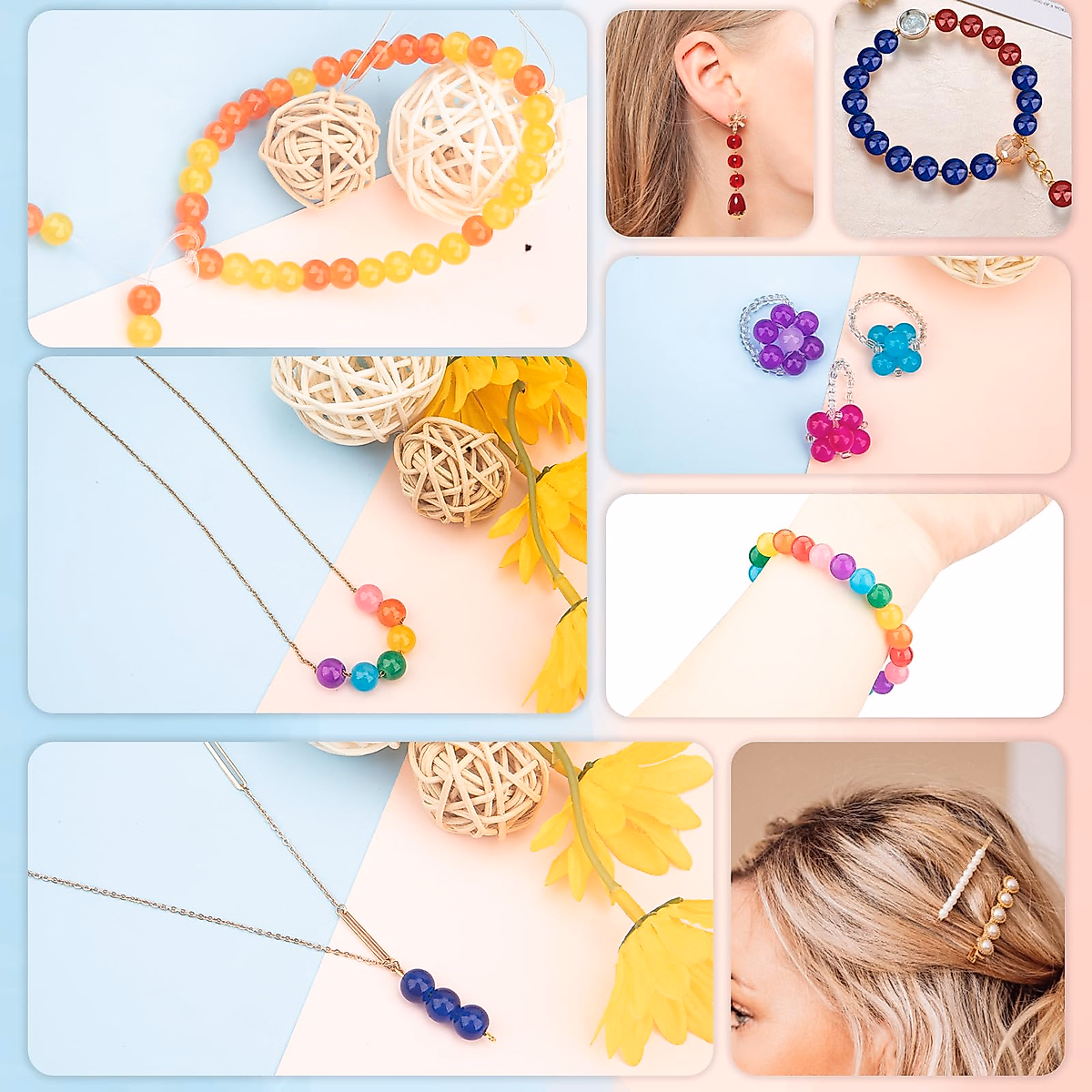 Amsomyin 784pcs 8mm Round Glass Beads for Jewelry Making, 28 Colors Crystal Beads Bracelet Making kit, Suitable for Bracelets, Necklaces, Earrings and Other Jewelry Making and DIY handicrafts.