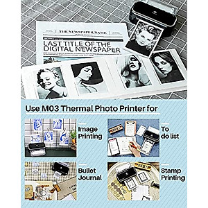 Phomemo M03 Pocket Printer- Portable Printer Photo Printer with 3 Roll 3 Inch Black on White, 77mm x 3.5m, 3 Inch X 11.5 ft, Compatible with iOS + Android for Photos, Journalist, Work, Plan-(Green)