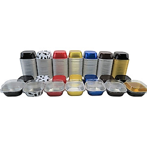 KitchenDance Disposable Dessert Pan Set with Lids - 4x4" Square Cake Baking Pan for Hotels, Restaurants, Heavy Duty Aluminum Foil for Baking, Storing, Preparing Food #ALU6P (100, Blue)