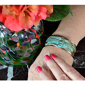 Elaine Coyne Collectible Artwear Dragonfly Cuff Bracelet - USA Made - Genuine Garnet